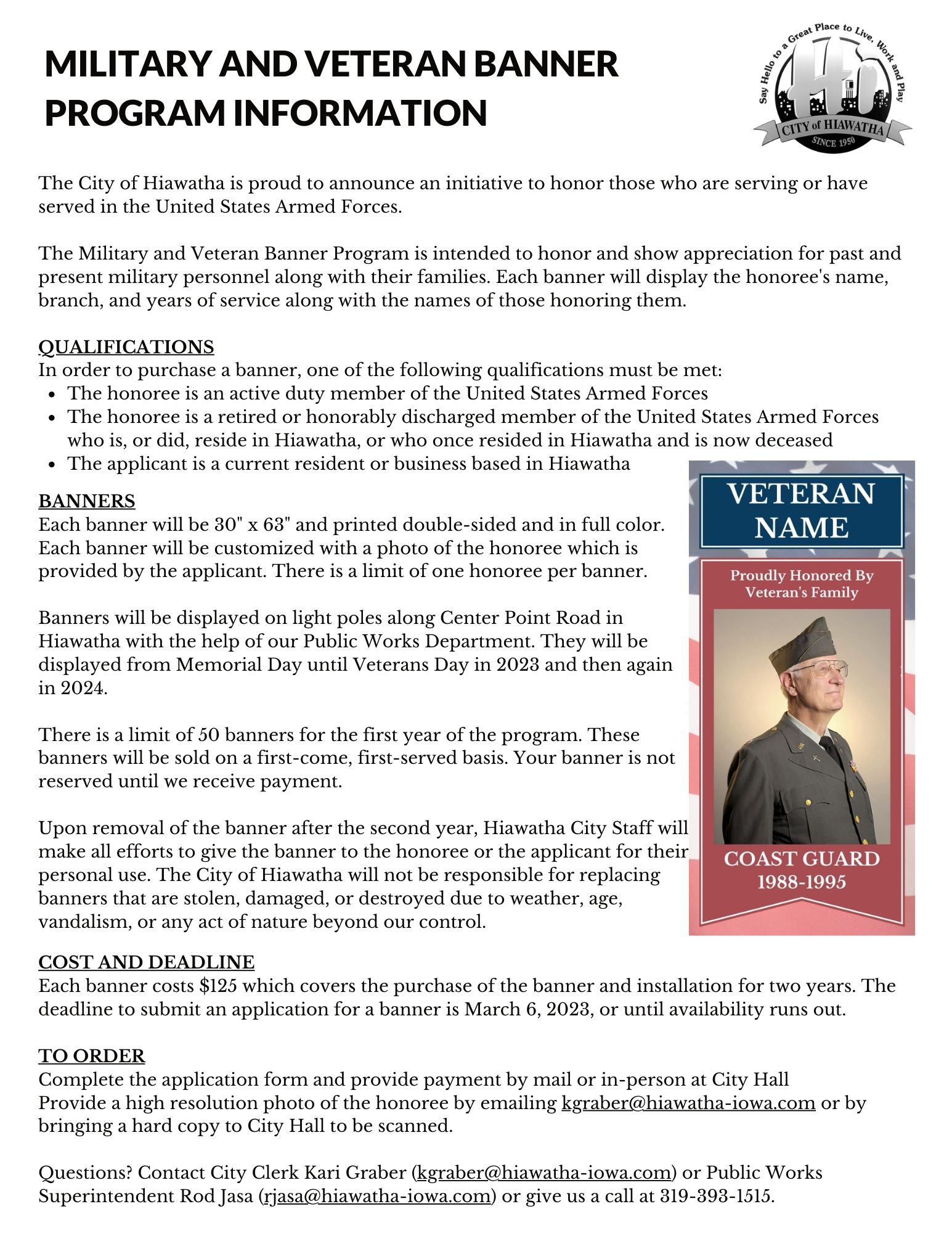 MILITARY AND VETERAN BANNER PROGRAM INFORMATION – City of Hiawatha News